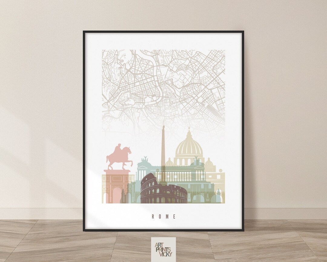 Rome City Map Poster Rome Street Map Print Rome Skyline Wall - Etsy