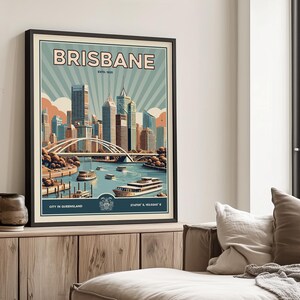 Brisbane Poster - Australia | Brisbane Print Wall Art Retro | Travel ...