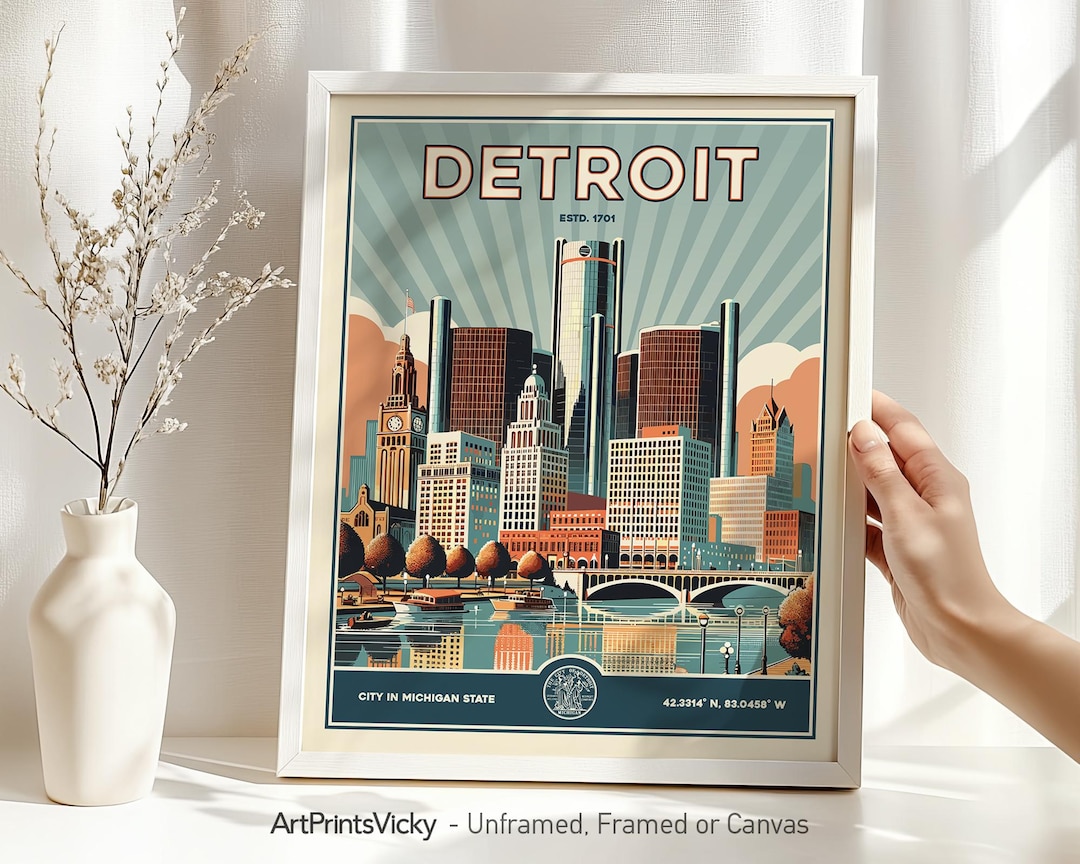 Detroit Gifts, Vintage Print, Renaissance Center Art, Home Decor ...