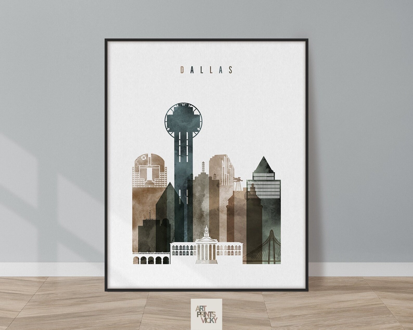 Dallas Skyline Art Print Dallas Watercolor Poster Wall Art - Etsy