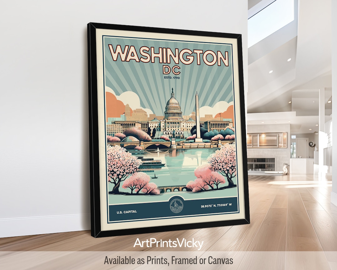 Washington DC Art Print Poster in Retro Style Travel Gifts Customised ...