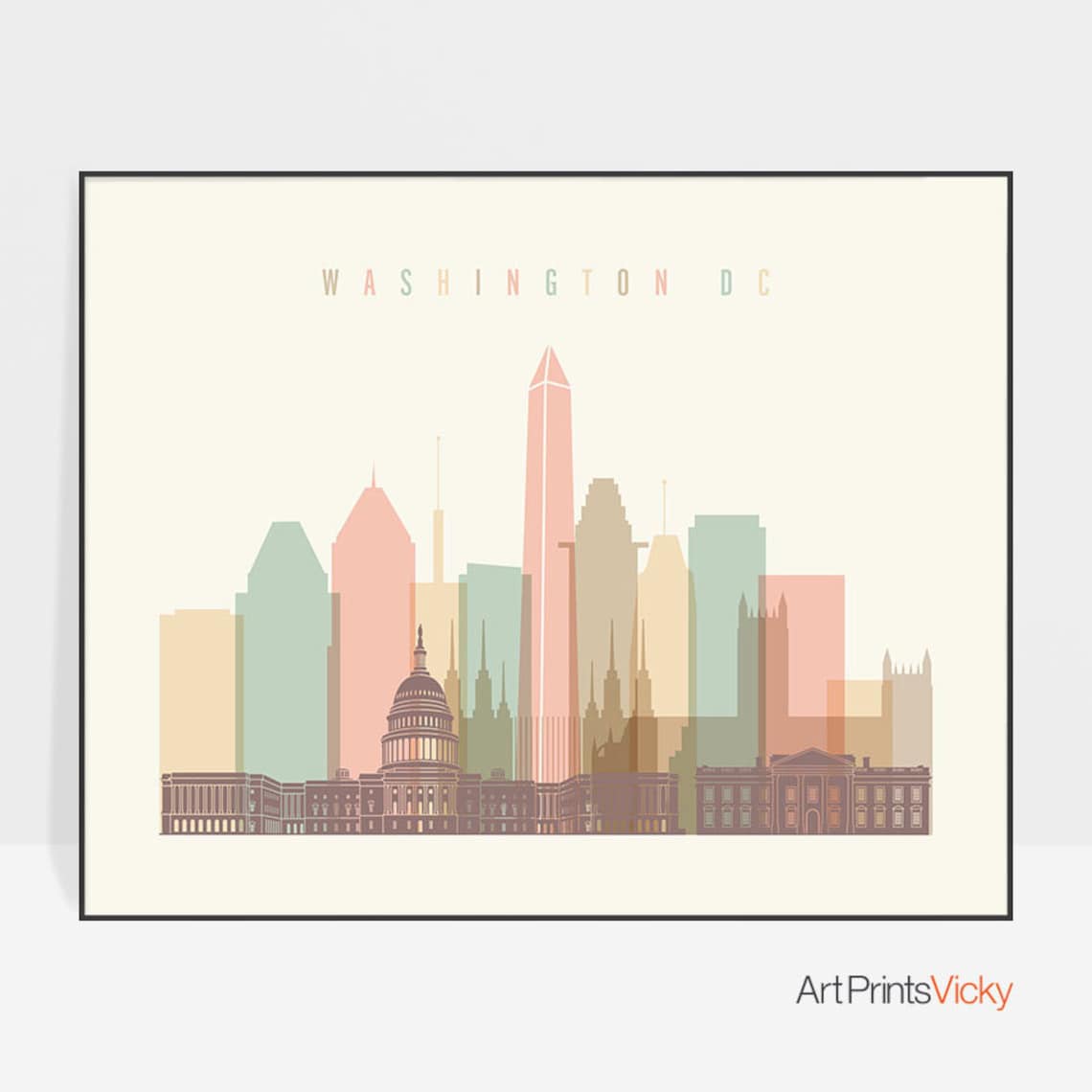 Washington DC Art Print Washington DC Skyline Wall Art | Etsy