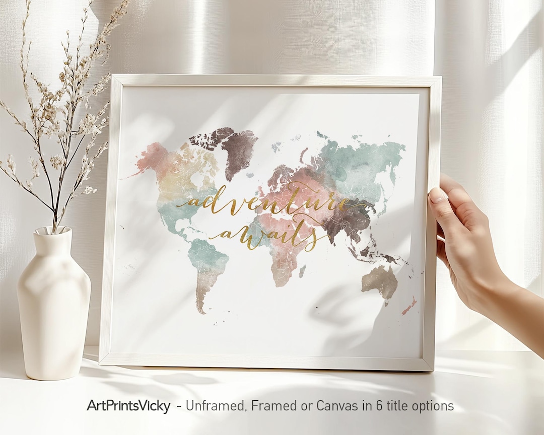 Personalized Map Wall Art Print | World Map Poster | Pastel Map Canvas | Wall Map Adventure ...