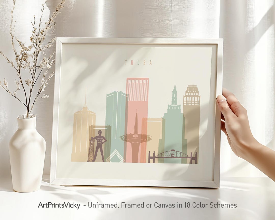 Tulsa Print, Tulsa Skyline Poster Wall Art, Oklahoma Cityscape, Travel ...