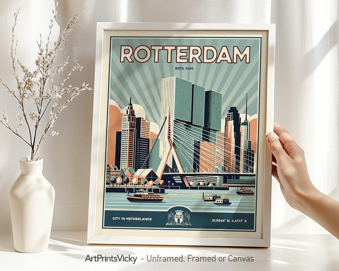 Rotterdam Poster | Rotterdam Print in Retro Style | Netherlands Wall ...