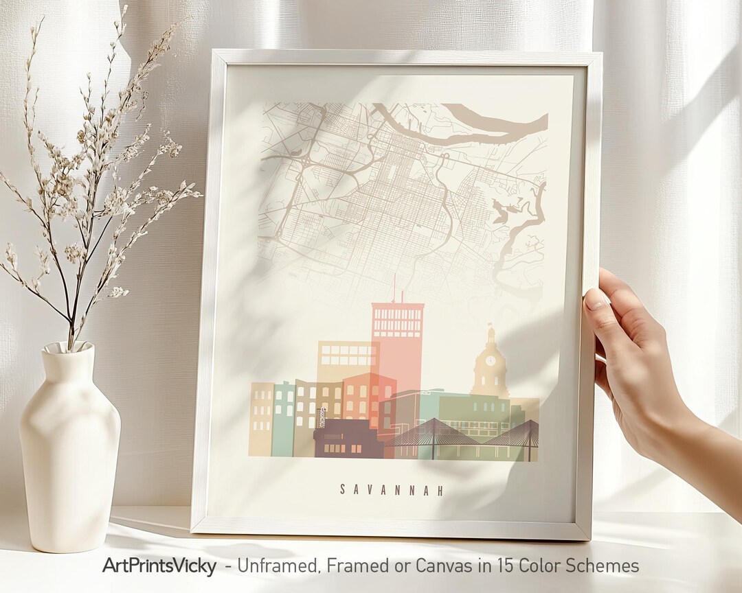 Savannah GA Street Map Art Print - City Map & Skyline Poster - Etsy