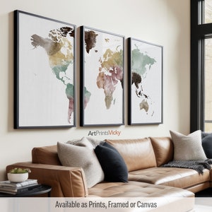 World Map 3 Piece Wall Art Prints, Map of the World Poster Set ...