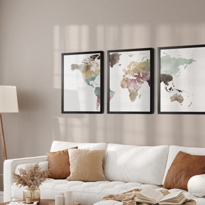 World Map 3 Piece Wall Art Prints, Map of the World Poster Set ...