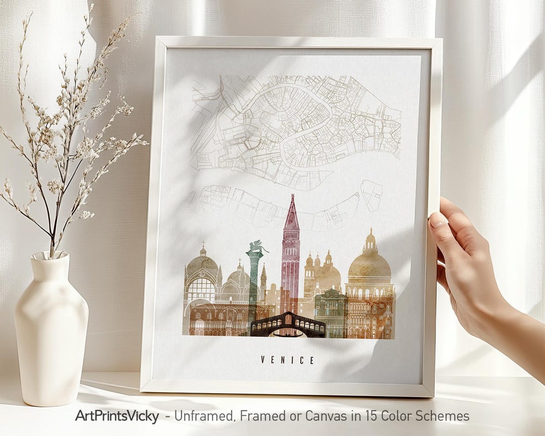 Venice Map Art Print - City Map & Skyline Poster | Venice Gifts ...