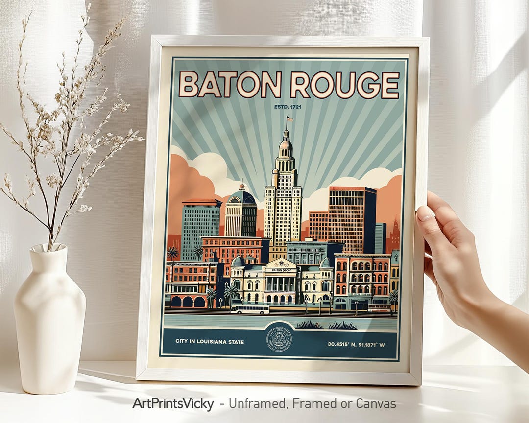 Baton Rouge Art Print | Baton Rouge Poster in Retro Style | Louisiana ...