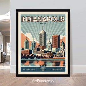 Indianapolis Print Indianapolis Poster in Retro Style Skyline Wall Art ...