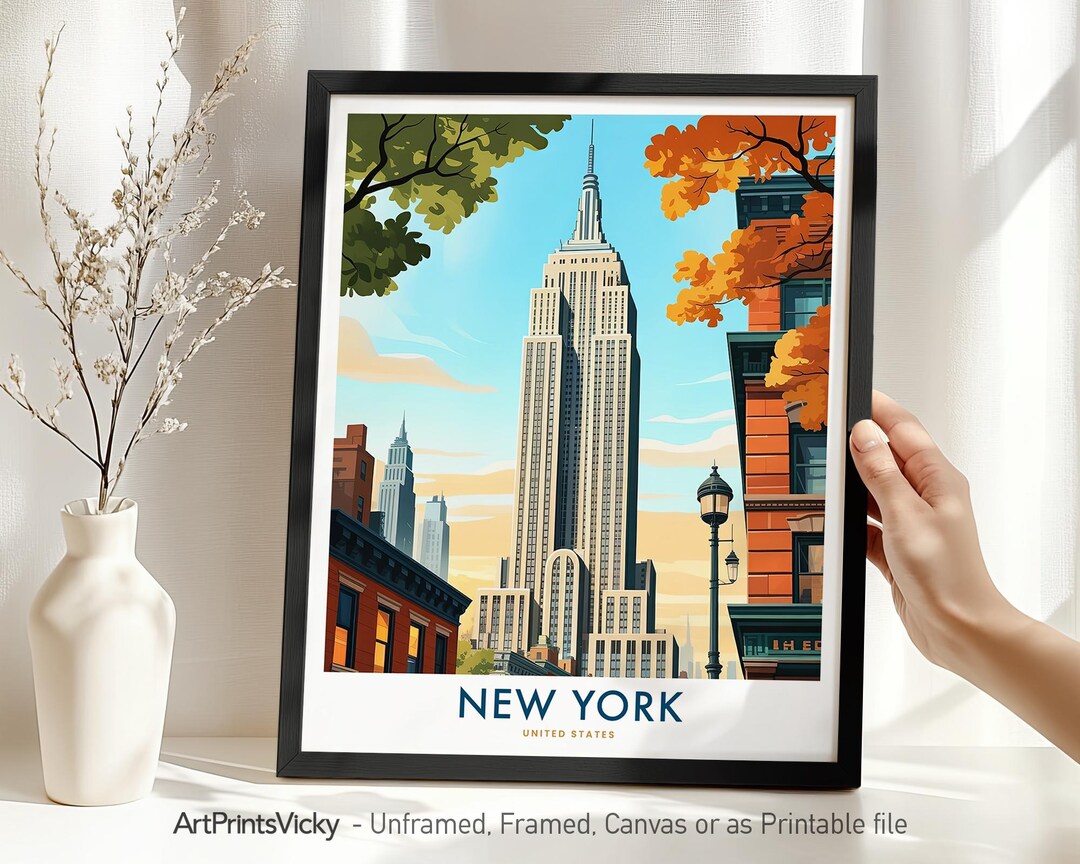 Empire State Building Wall Art, New York Print, Retro Poster, NYC ...