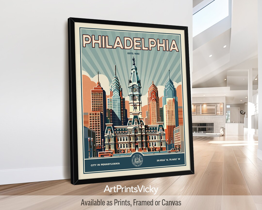 Philadelphia Poster Philadelphia Print Wall Art Pennsylvania Travel Art ...
