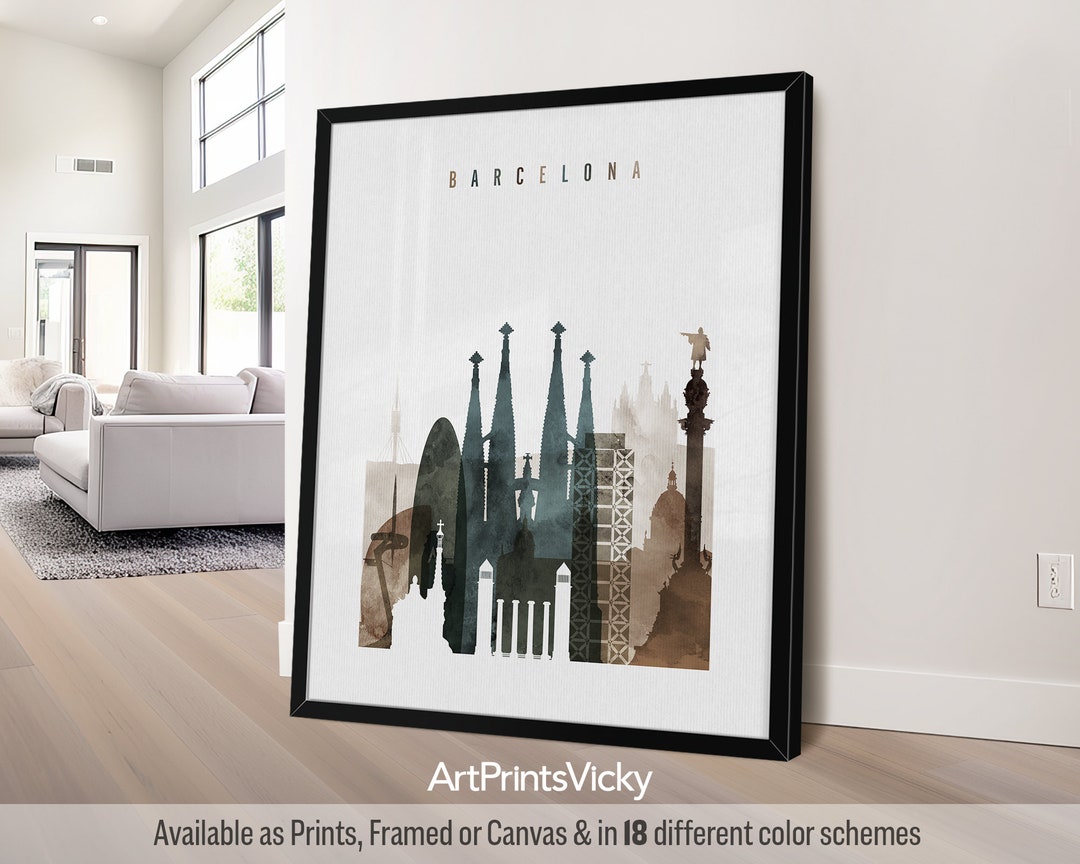 Barcelona Print, Barcelona Poster, Barcelona Skyline Wall Art, Office ...