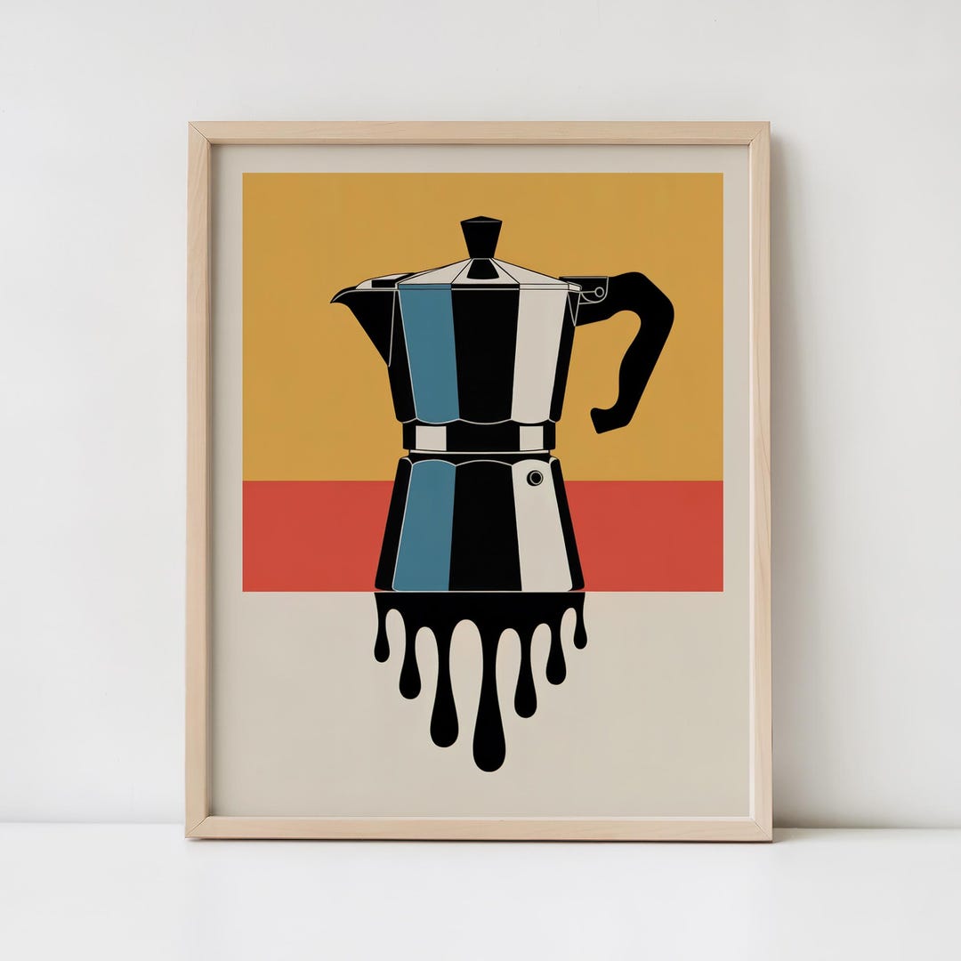 Retro Moka Pot Art Print, Coffee Maker Poster, Retro Kitchen Wall Decor ...