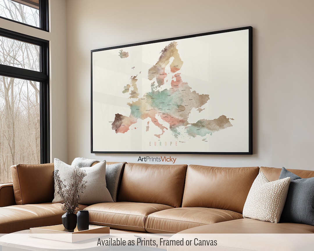 Europe Map Poster Print , Travel Map Wall Art, Personalised Gifts ...
