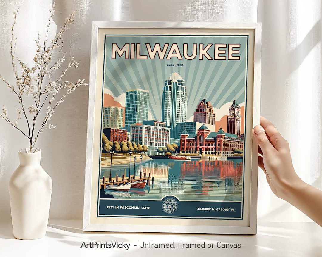 Milwaukee Skyline Poster: Retro Cityscape Art Print - Etsy