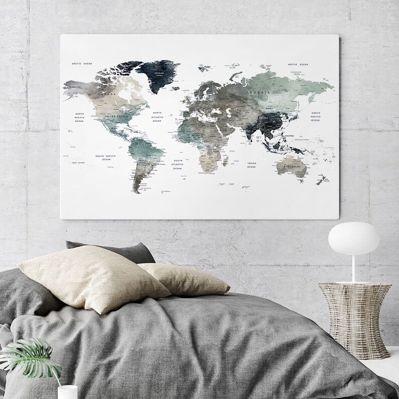 World Map Canvas World Map Detailed Canvas Print Map Canvas - Etsy