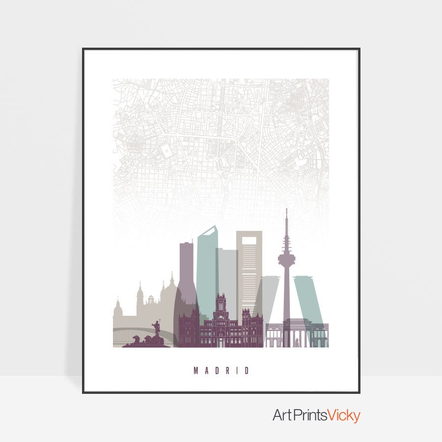 Madrid Map Madrid Skyline Print Travel Poster City Maps | Etsy