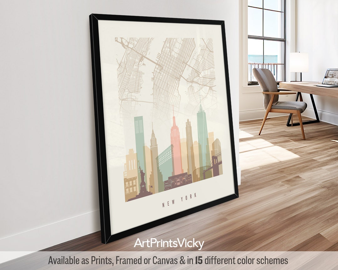 New York City Map Art Print, Skyline Poster, Sophisticated Wall Art for ...