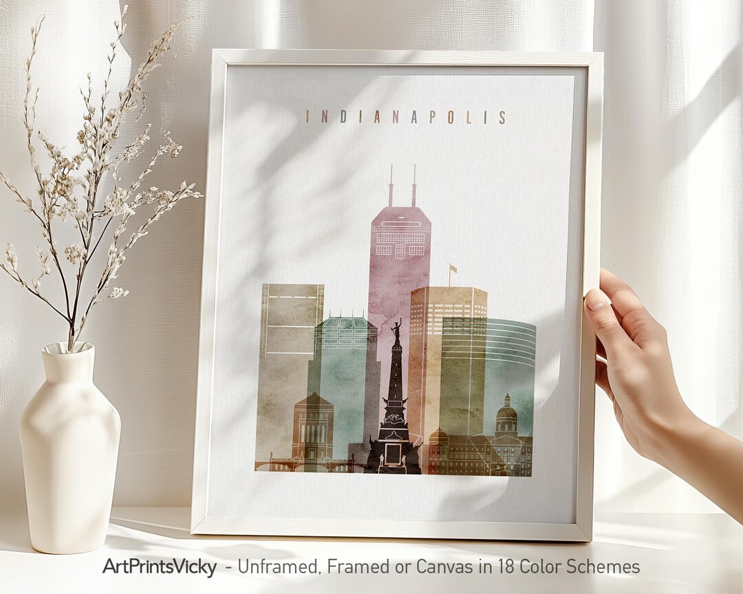 Indianapolis Watercolor Wall Print, Indiana Skyline Artworks, Travel ...
