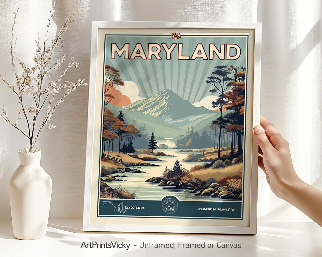 Maryland State Print Maryland Poster Wall Art US State Decor for Home ...