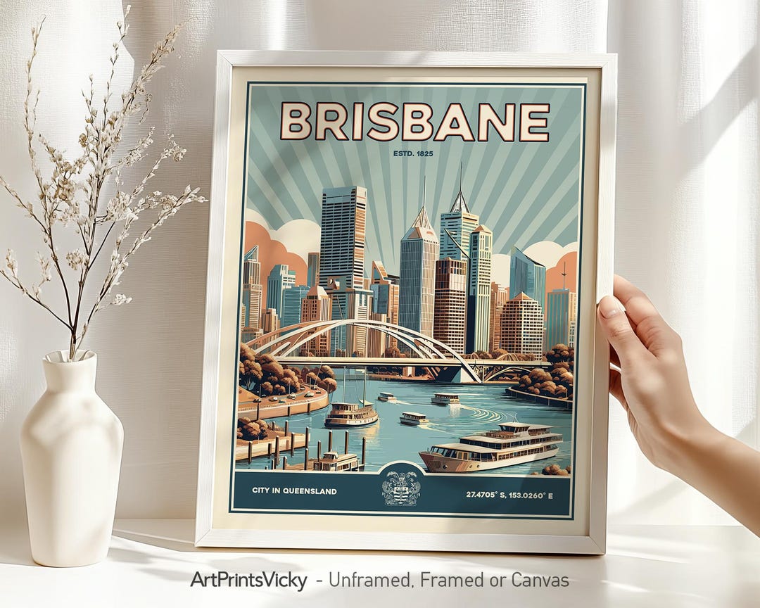 Brisbane Poster - Australia | Brisbane Print Wall Art Retro | Travel ...