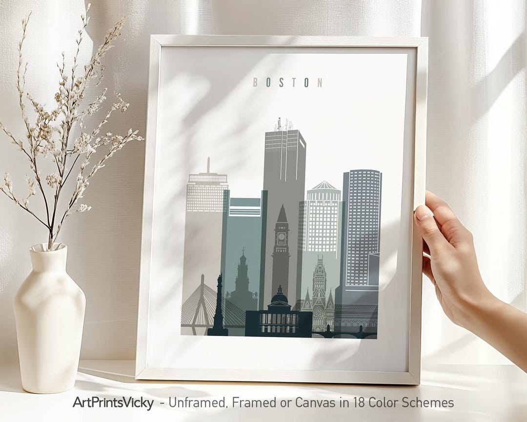 Boston Print, Poster Skyline, Massachusetts Wall Art Decor for Homes ...