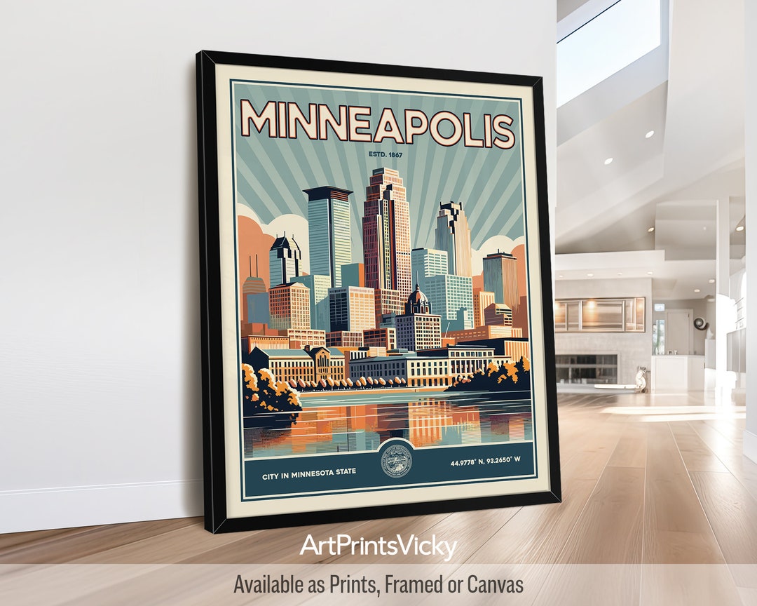 Minneapolis Art Print Minneapolis Poster Skyline in Retro Style ...