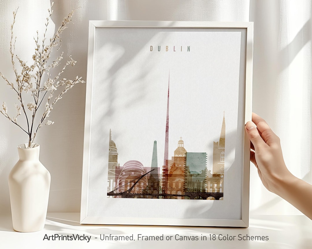 Dublin Art Print, Dublin Watercolor Poster, Dublin Skyline, Travel ...