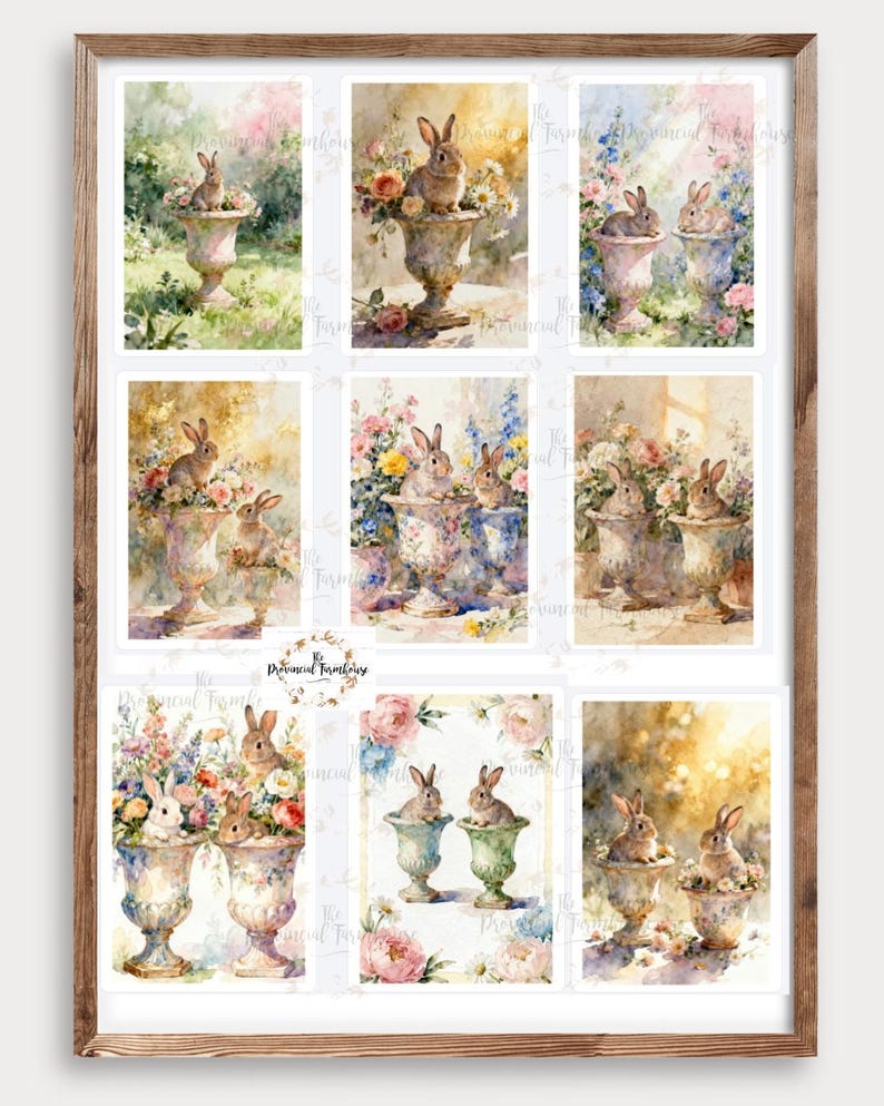 Spring Rabbits in Urns With Florals Printables | Cottage Style Digital ...