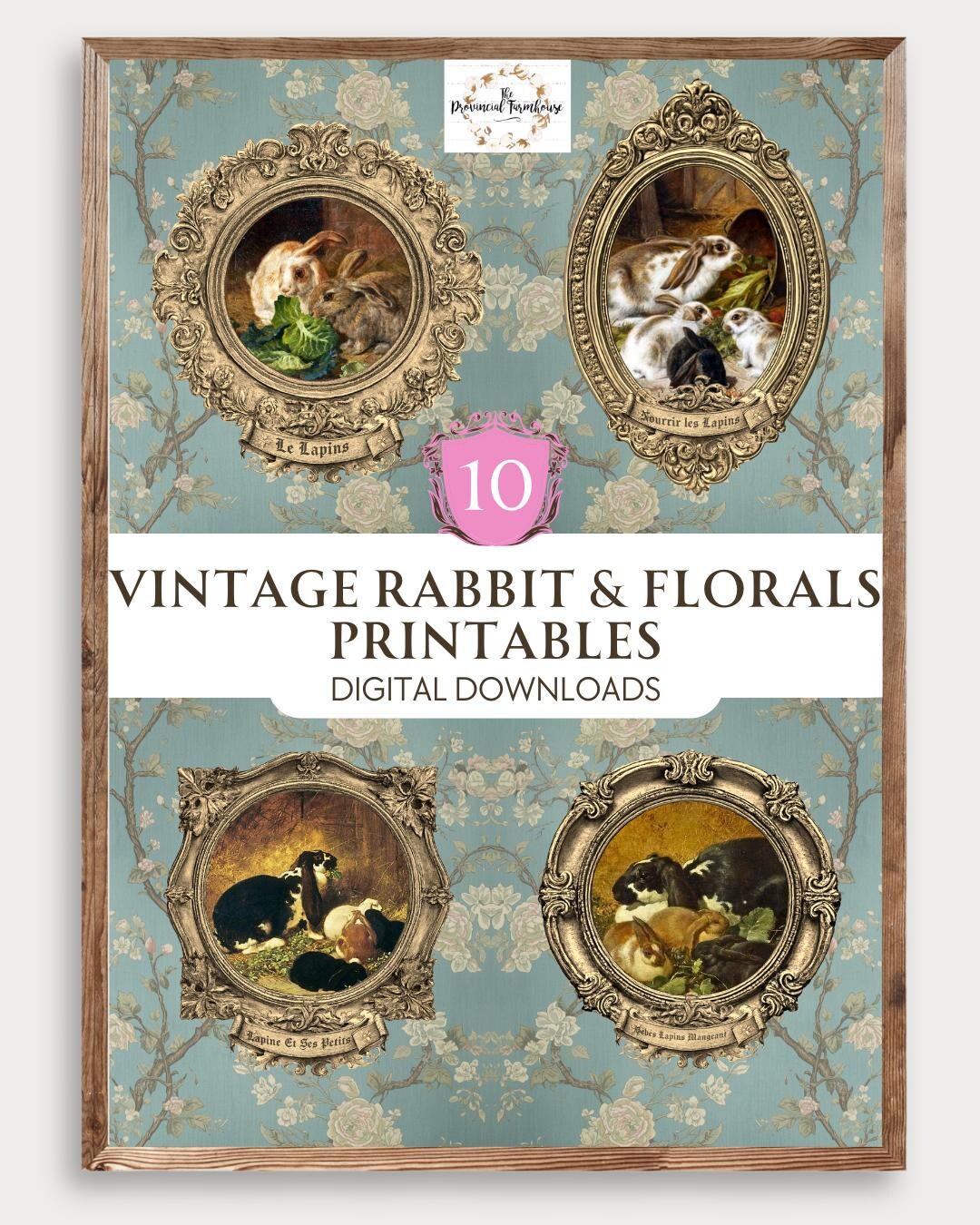 Vintage Framed Rabbits & Florals Printables | Cottage Style Digital ...