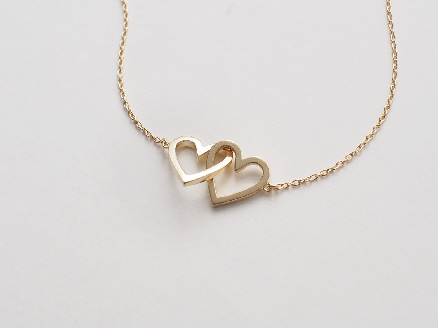 Simple Double Heart Necklace Dainty Heart Link Necklace - Etsy