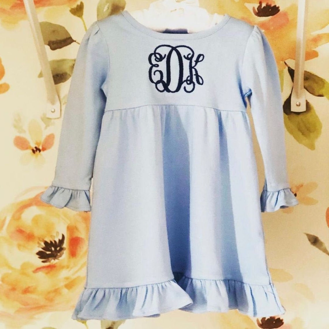Monogrammed dress-Girls dress personalized Ruffle Sleeve | Etsy