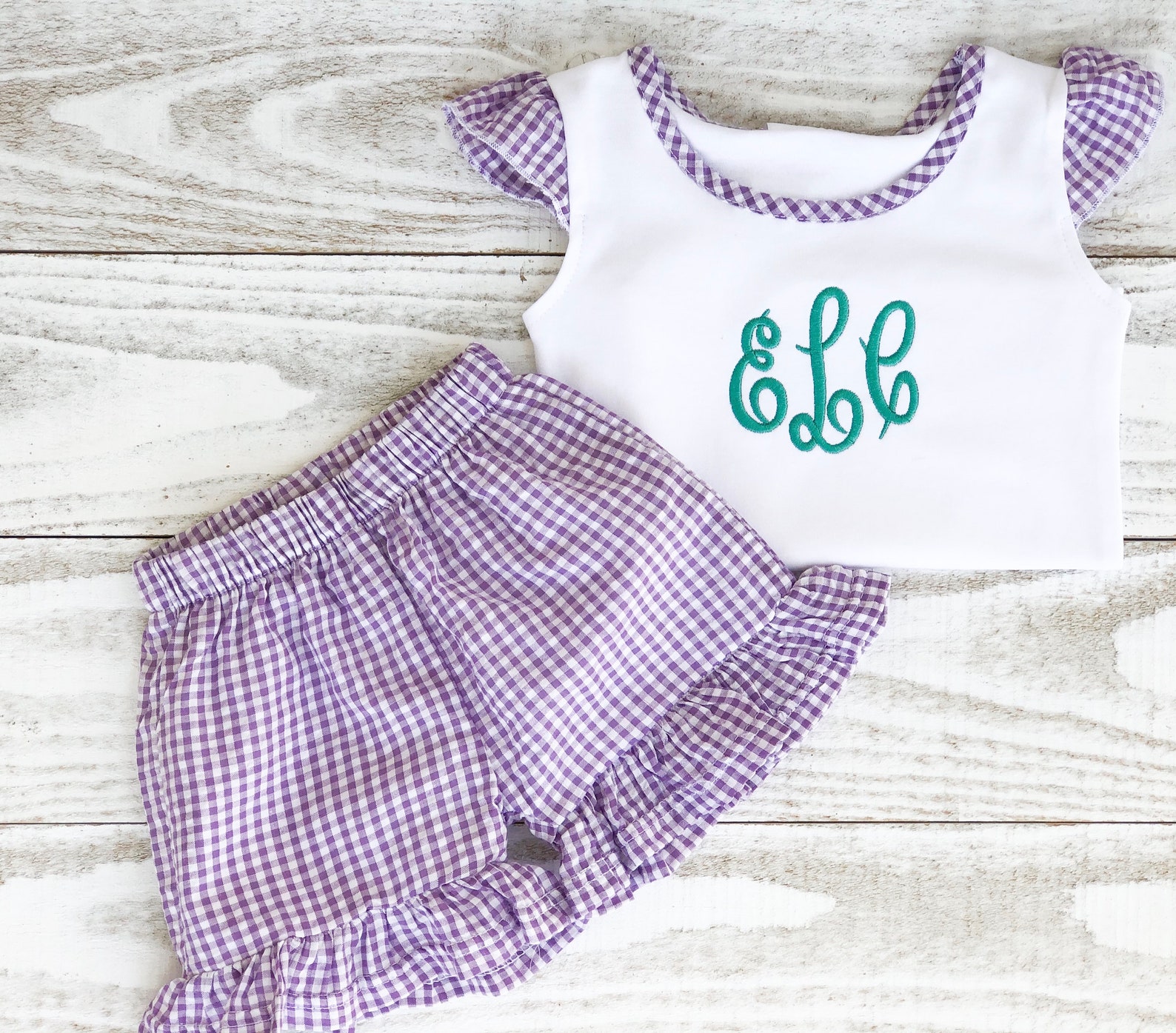Girls Gingham Short Set- Appliqué Shirt-monogram Shirt-ruffle Shorts ...