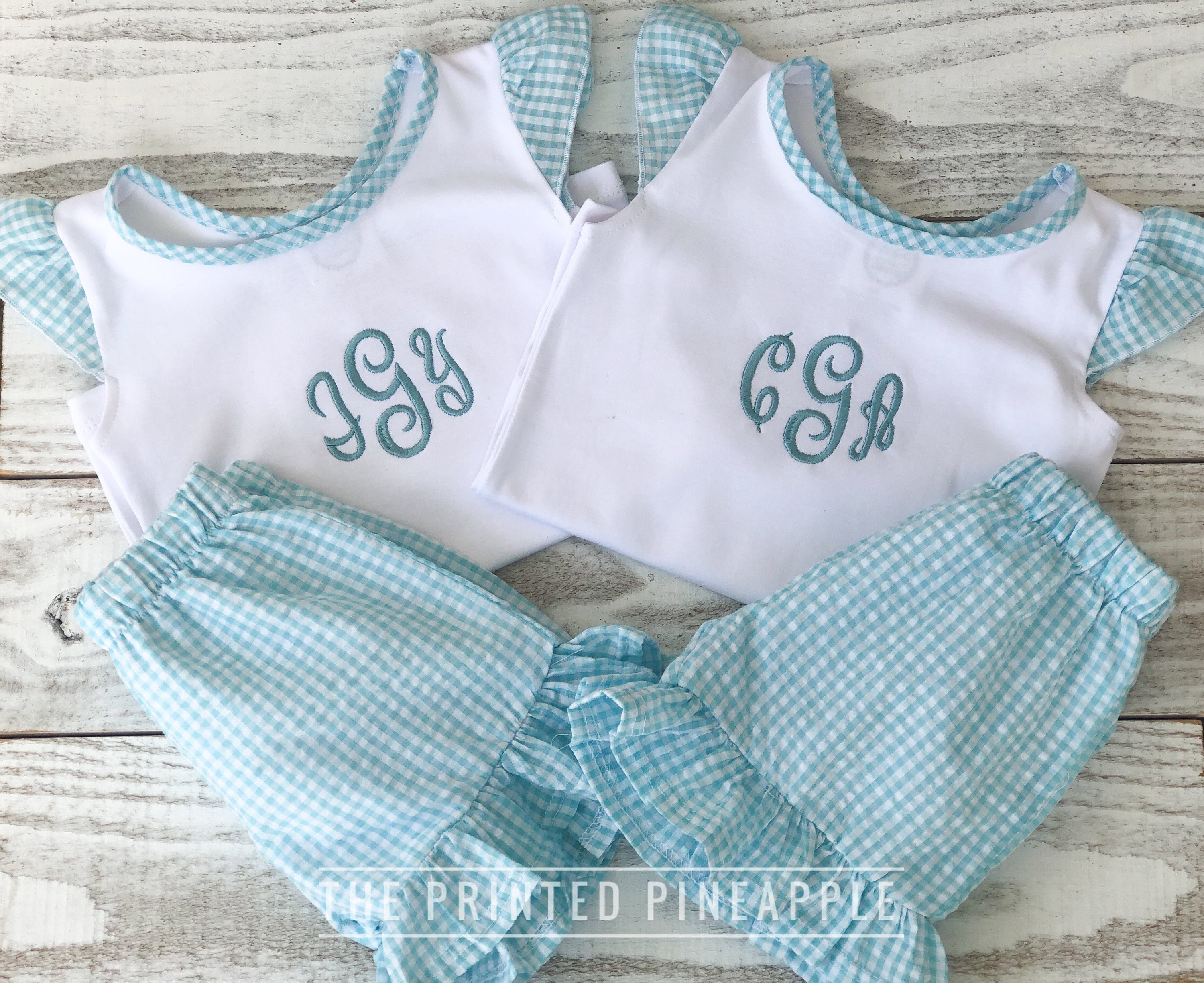 Girls Gingham Short Set- Appliqué Shirt-monogram Shirt-ruffle Shorts ...