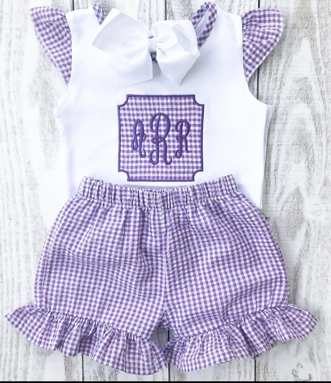 Girls Gingham Short Set- Appliqué Shirt-monogram Shirt-ruffle Shorts ...