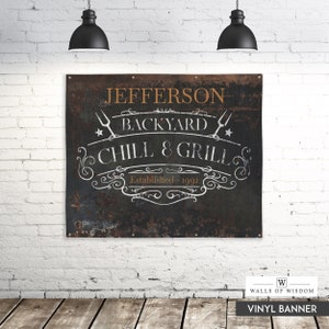 Rustic Chill & Grill Personalized Vinyl Banner Name Sign Personalized ...