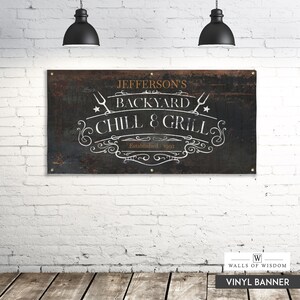 Rustic Chill & Grill Personalized Vinyl Banner Name Sign Personalized ...