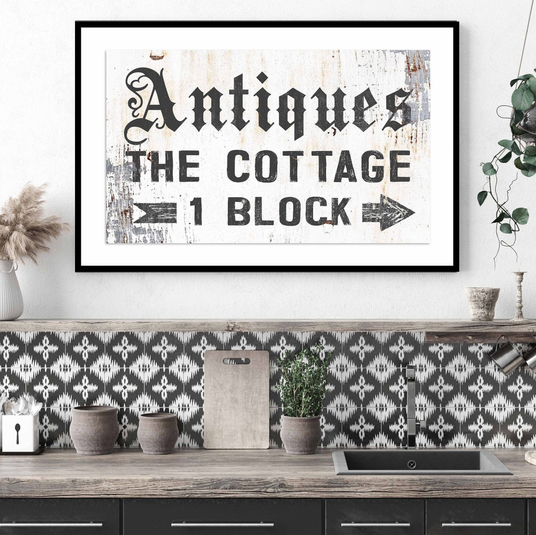 Antiques the Cottage White Poster Print - Vintage Farmhouse Prints ...