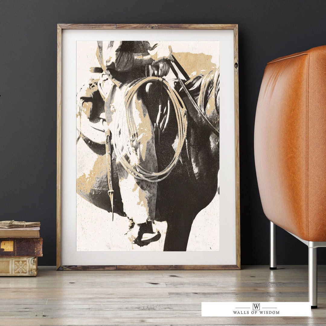 Black White and Tan Retro Cowboy Poster Print, Old School Western ...