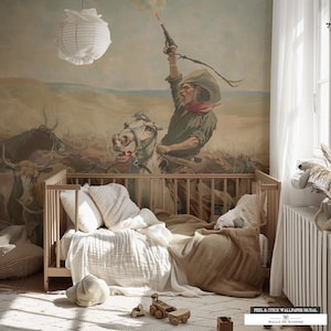Western Decor Wallpaper Mural Art Cowboy Peel and Stick Rustic Large ...