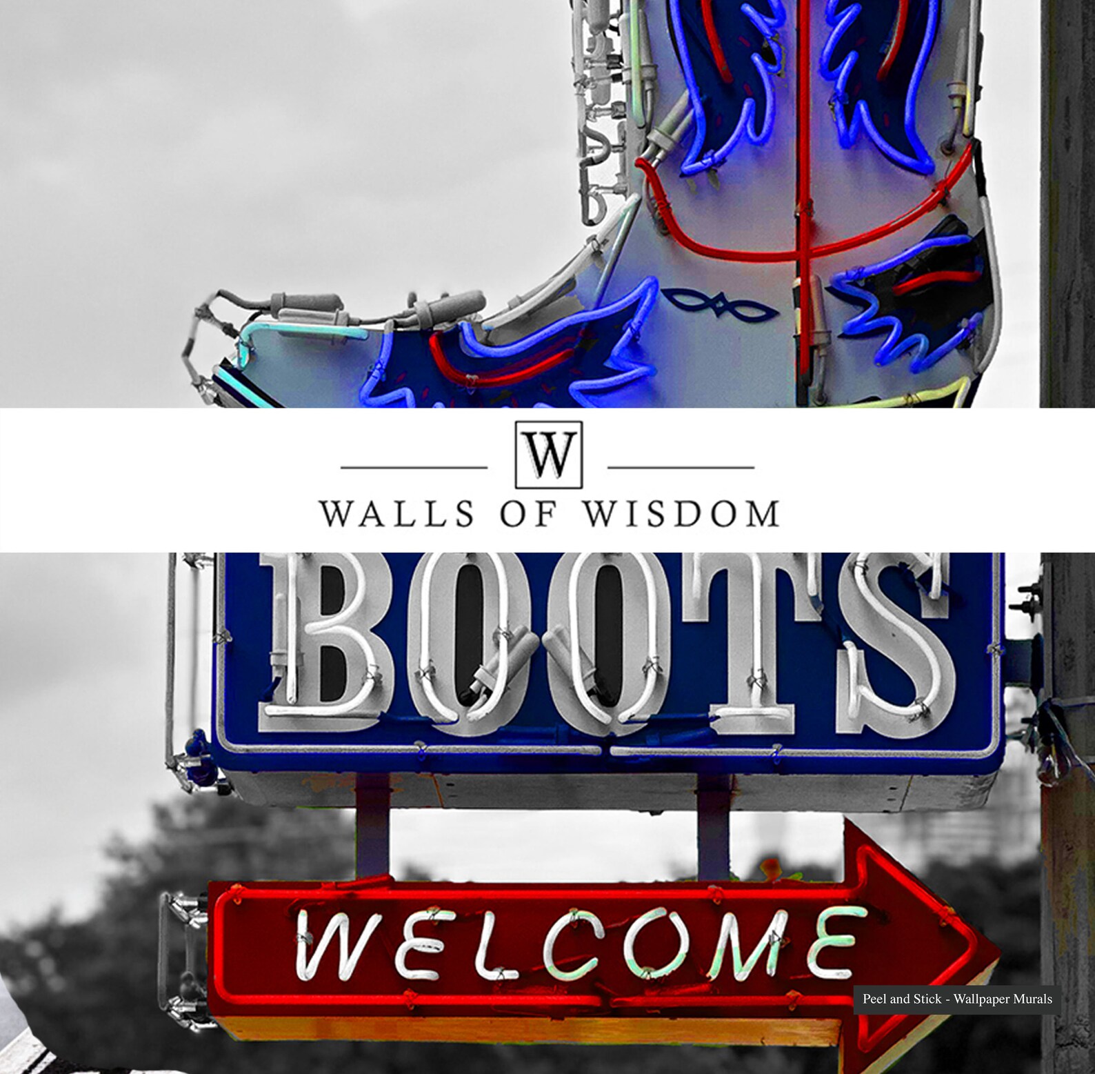 Neon Sign Western Decor Mural Art - Boots Welcome Cowboy Wallpaper Peel ...