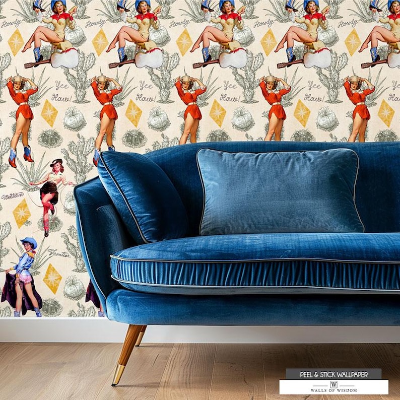 Pinup Cowgirl Wallpaper - Western Decor Peel and Stick, Wild Western ...