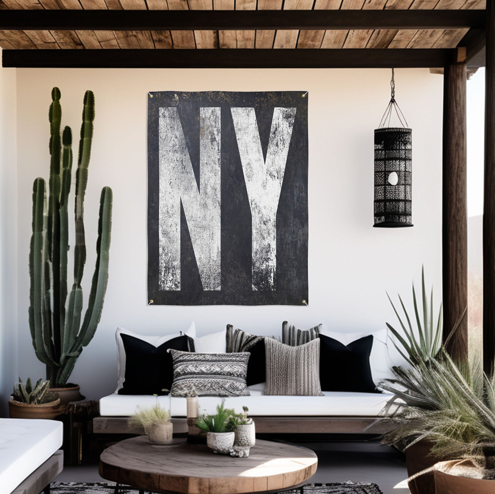 New York Minimalist Outdoor Sign, Western Print for Patio Home Bar ...