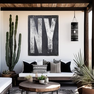 New York Minimalist Outdoor Sign, Western Print for Patio Home Bar ...