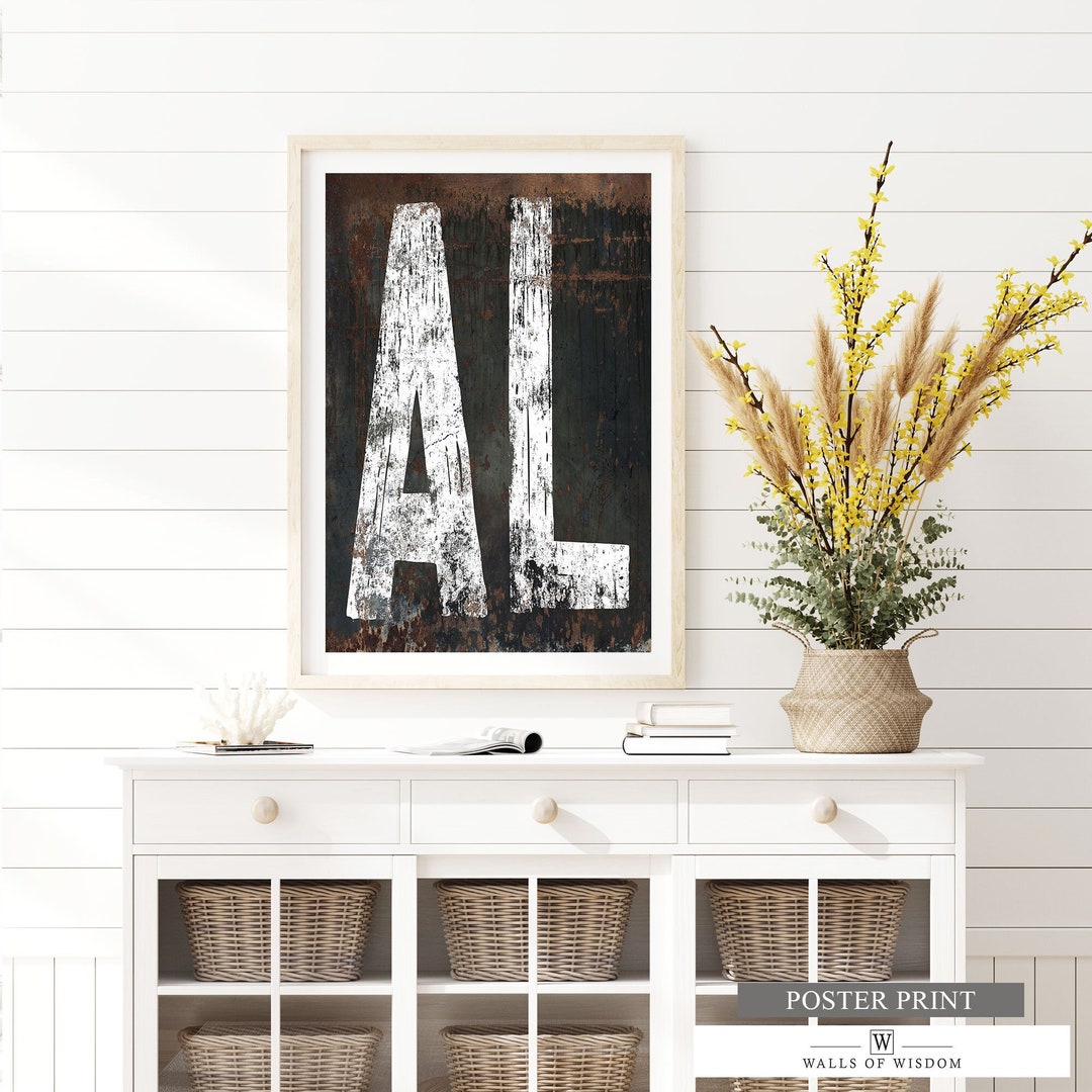 Alabama Typography Poster Print; Rustic Letter Art Print Decor, Western ...