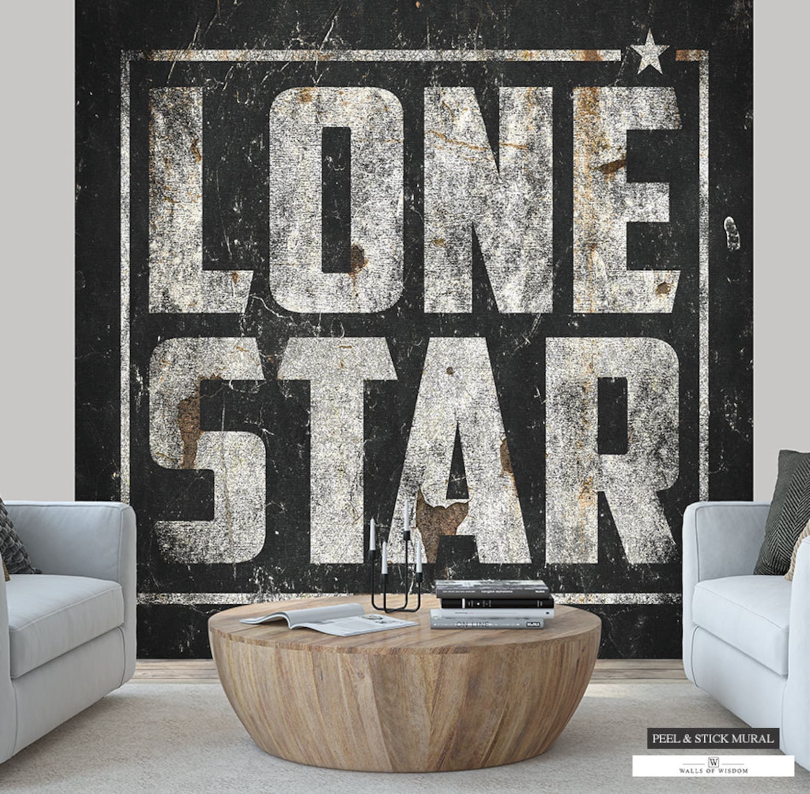 Lone Star Western Decor Peel and Stick Mural Art Black and White Art ...