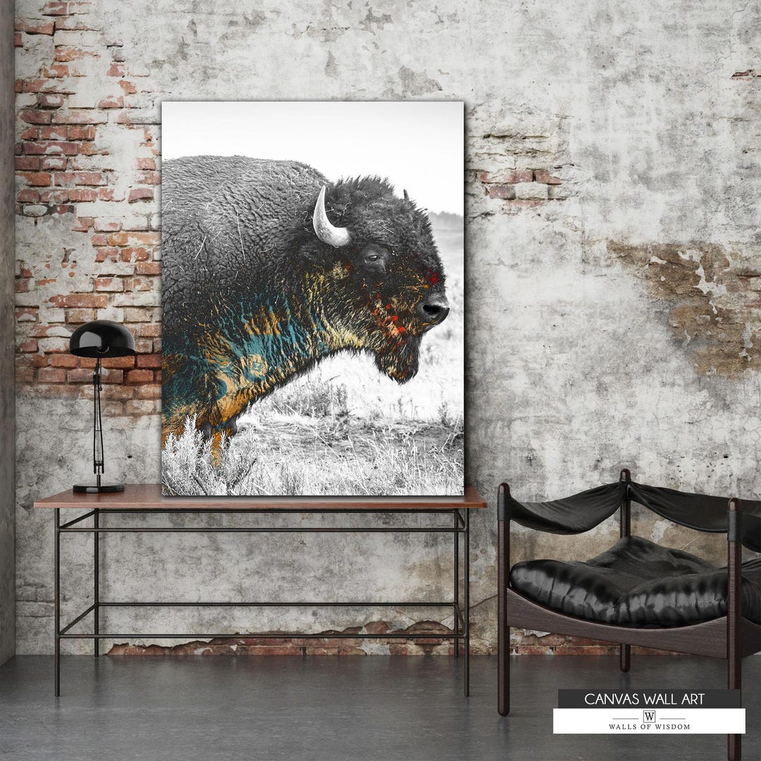 Colorful Buffalo Western Print - Boho Farmhouse Bison Canvas, Rustic ...
