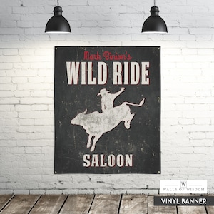 Cowboy Saloon Backyard Bar Sign Banner - Rustic Rodeo Outdoor Bar Vinyl ...